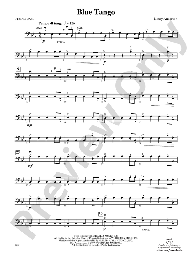 Blue Tango: String Bass: String Bass Part - Digital Sheet Music Download