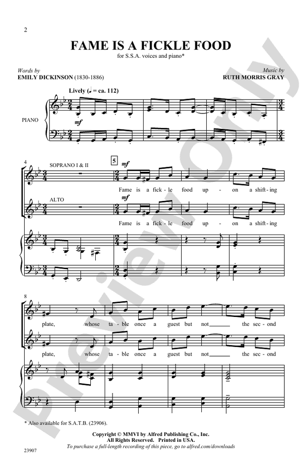 Fame Is a Fickle Food: SSA Choral Octavo: Ruth Morris Gray - Digital ...