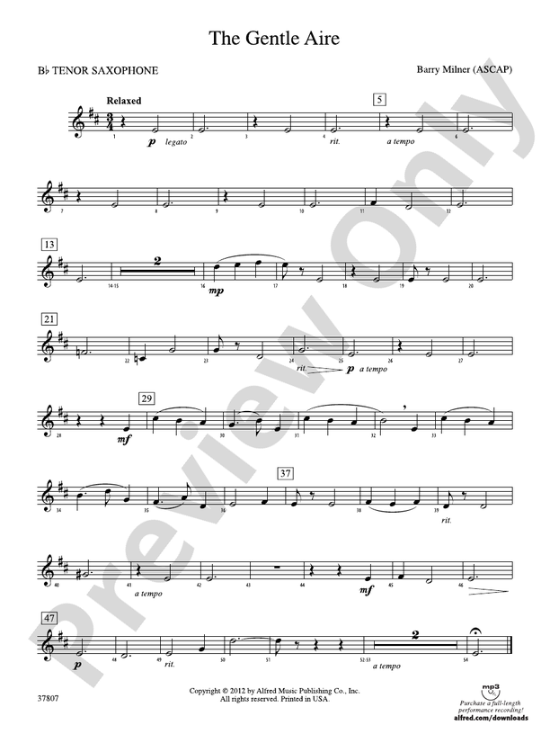 The Gentle Aire: B-flat Tenor Saxophone: B-flat Tenor Saxophone Part - Digital Sheet Music Download