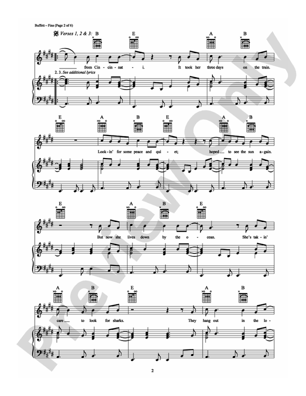Fins: Piano/Vocal/Chords: Jimmy Buffett - Digital Sheet Music Download