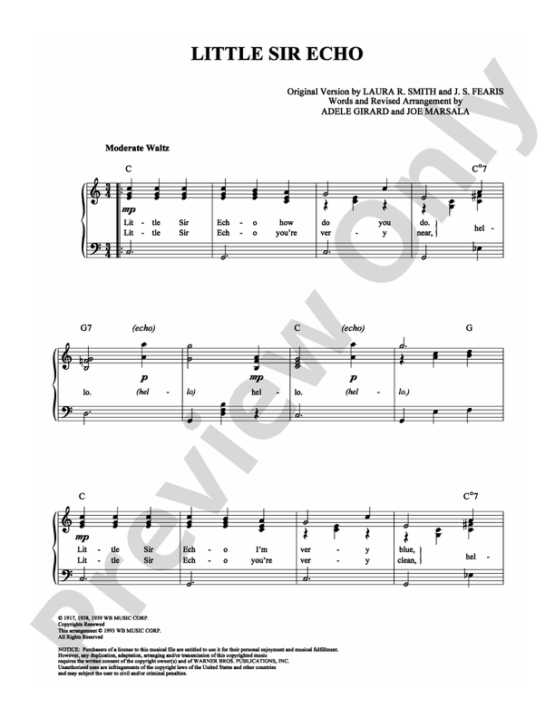 Little Sir Echo: Piano/Vocal/Chords: J. S. Fearis - Digital Sheet Music ...