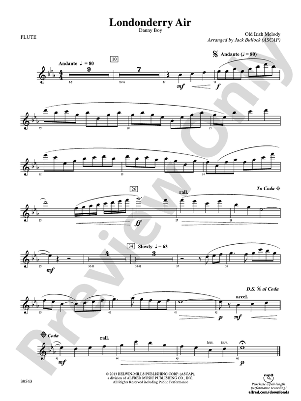 Londonderry Air: Flute: Flute Part - Digital Sheet Music Download