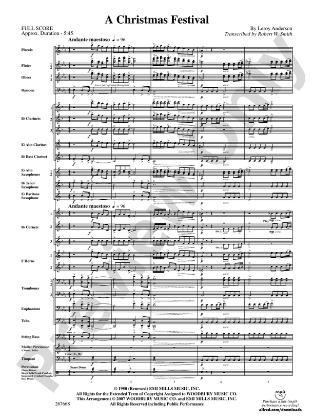 A Christmas Festival: Concert Band Conductor Score & Parts: Leroy ...