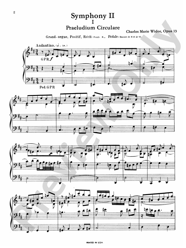 Widor: Symphony No. 2 in D Major, Op. 13: Organ Sheet: Charles-Marie ...