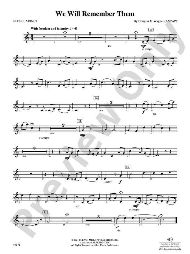 We Will Remember Them: 1st B-flat Clarinet: 1st B-flat Clarinet Part ...