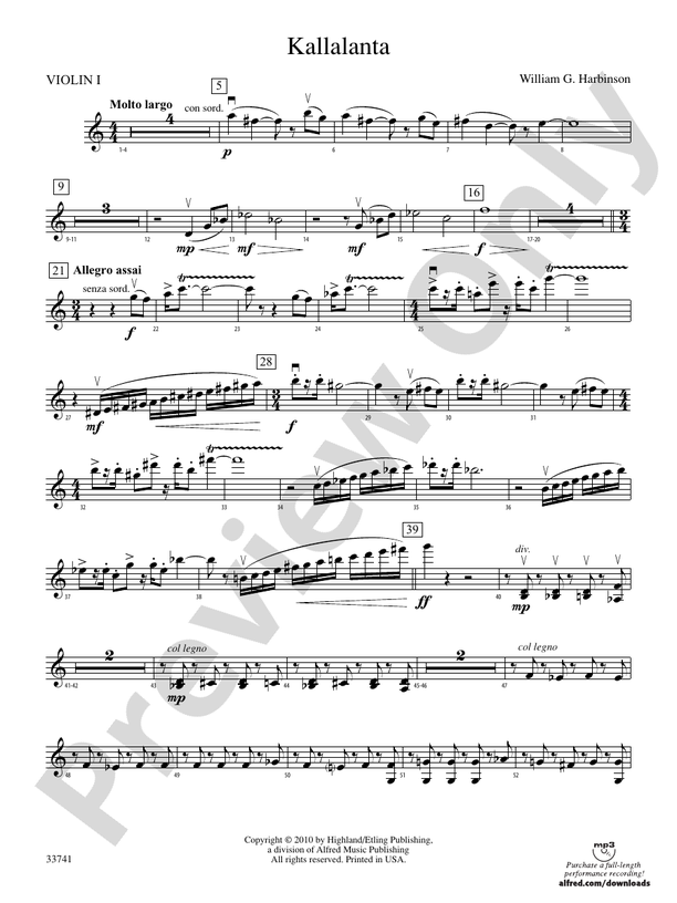 Kallalanta: 1st Violin: 1st Violin Part - Digital Sheet Music Download
