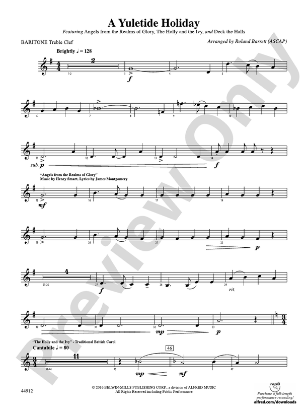 A Yuletide Holiday: Baritone T.C.: Baritone T.C. Part - Digital Sheet ...