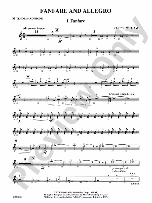 Fanfare And Allegro B Flat Tenor Saxophone B Flat Tenor Saxophone