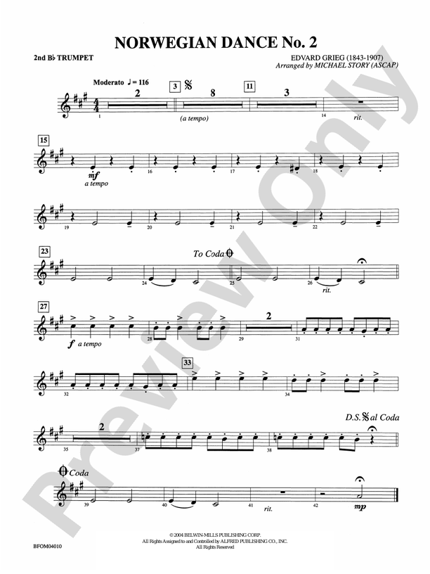 Norwegian Dance No. 2: 2nd B-flat Trumpet: 2nd B-flat Trumpet Part - Digital Sheet Music Download