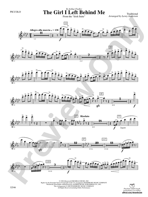 The Girl I Left Behind Me (from the Irish Suite): Piccolo: Piccolo Part ...