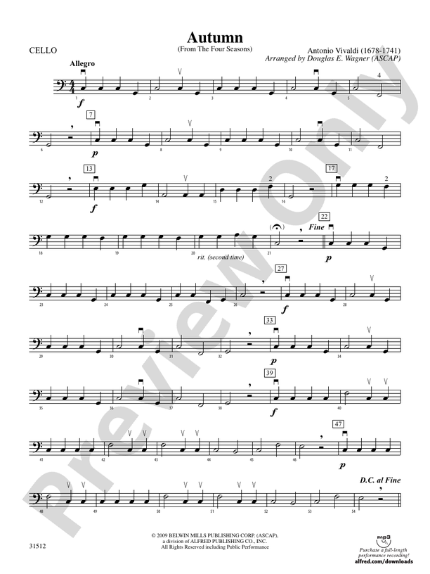 Autumn (from The Four Seasons): Cello: Cello Part - Digital Sheet Music ...