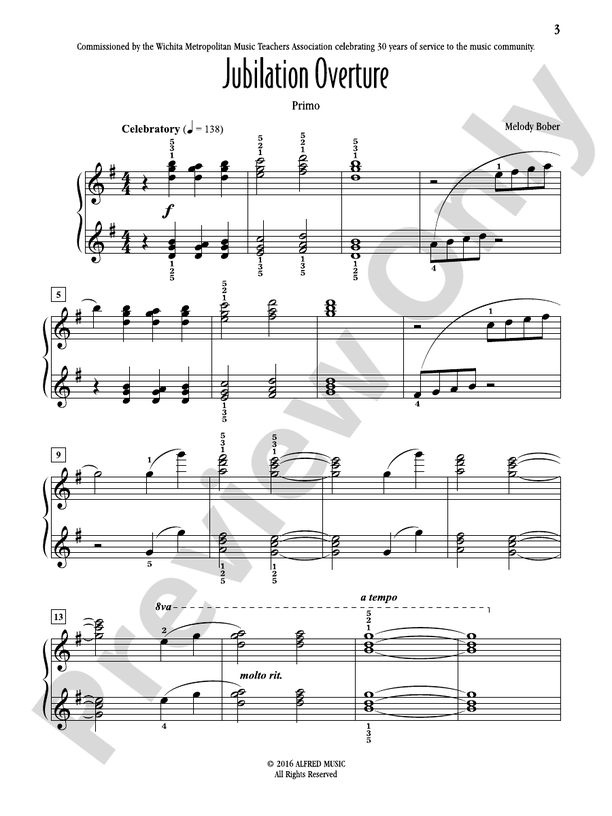 Jubilation Overture - Piano Duet (1 Piano, 4 Hands): Piano: Melody ...