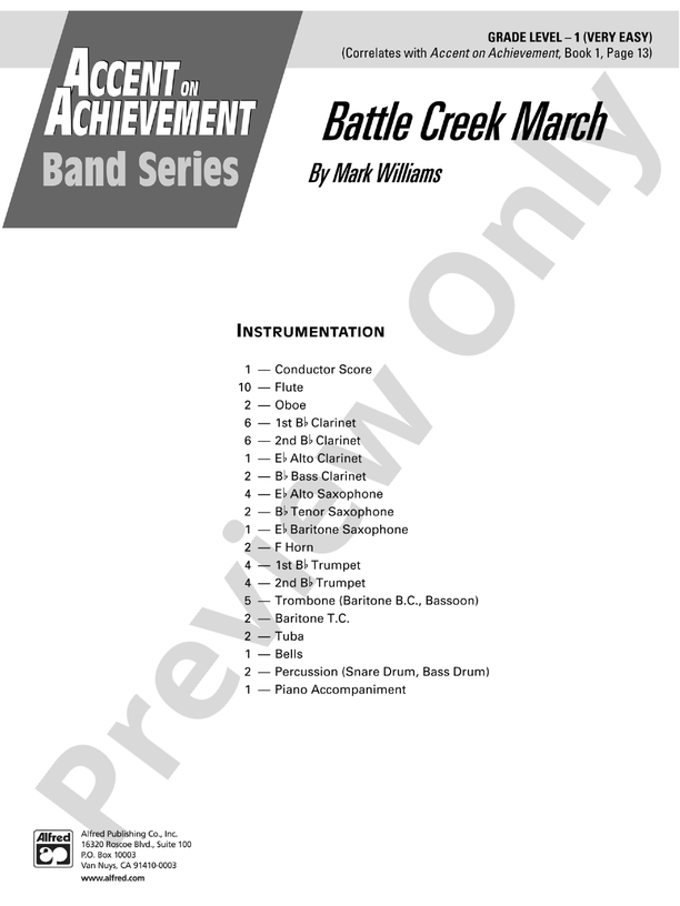 Battle Creek March: Score: Concert Band Score - Digital Sheet Music ...