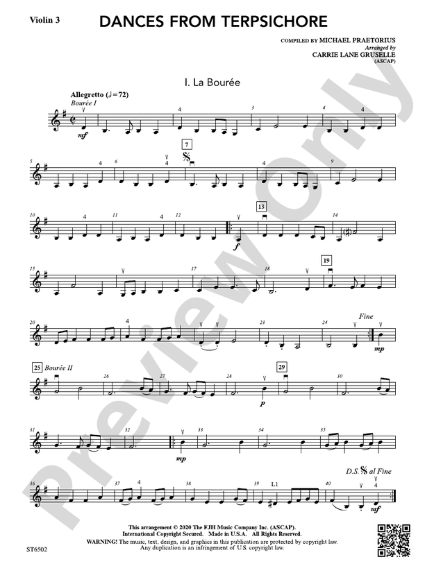 Dances from Terpsichore: Violin 3: Violin 3 Part: Michael Praetorius ...