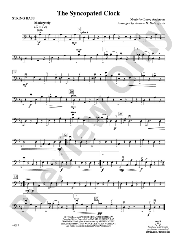 The Syncopated Clock: String Bass: String Bass Part - Digital Sheet ...
