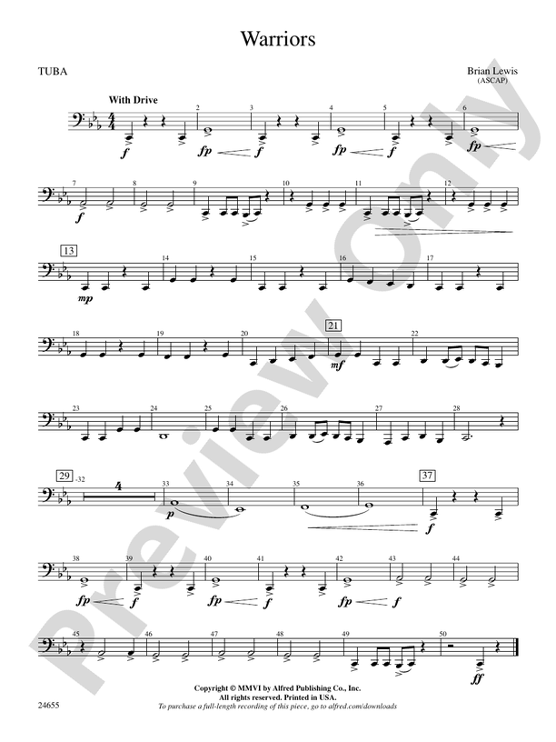 Warriors: Tuba: Tuba Part - Digital Sheet Music Download