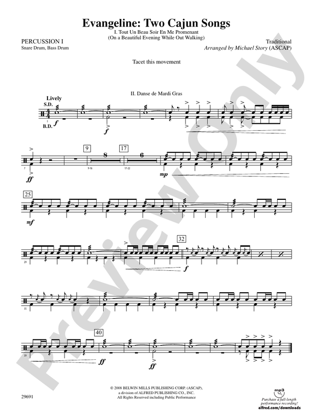 Evangeline: Two Cajun Songs: 1st Percussion: 1st Percussion Part ...