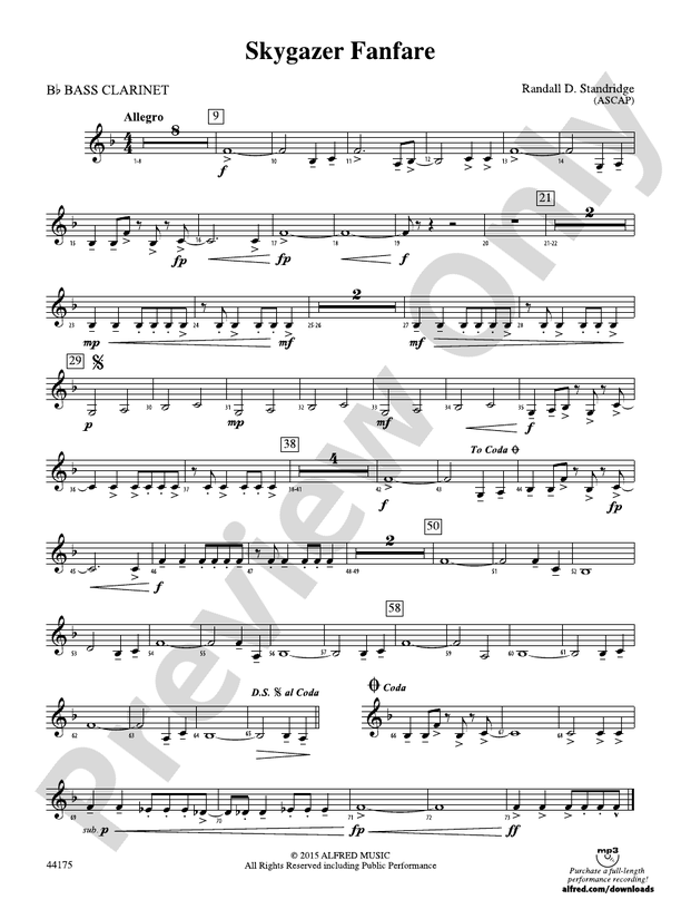 Skygazer Fanfare: B-flat Bass Clarinet: B-flat Bass Clarinet Part ...