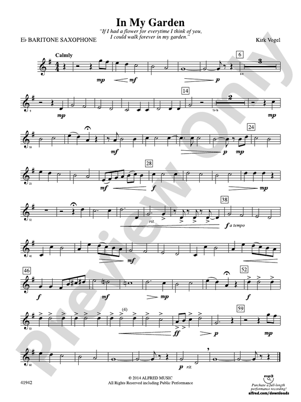 In My Garden: E-flat Baritone Saxophone: E-flat Baritone Saxophone Part - Digital Sheet Music ...