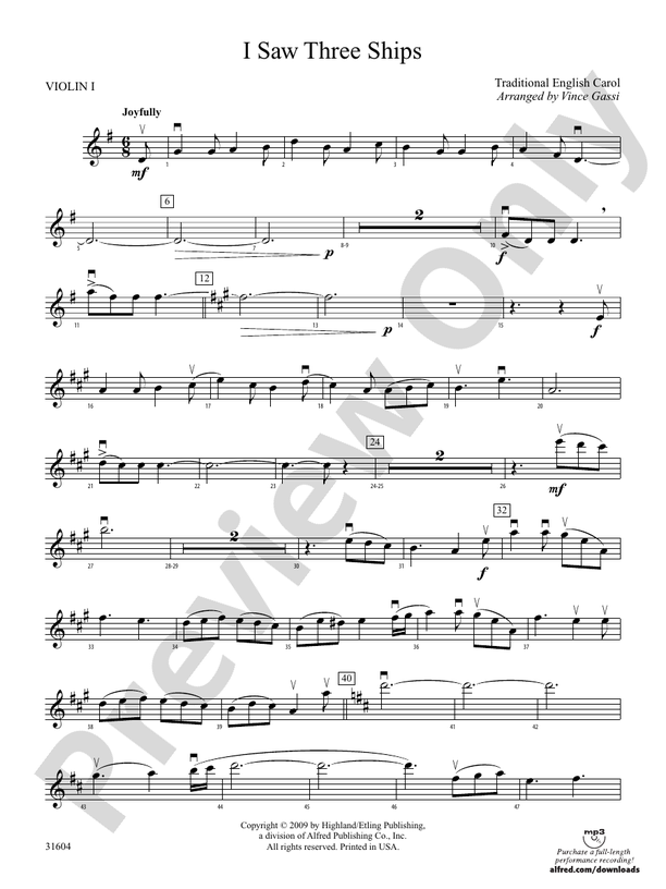 I Saw Three Ships: 1st Violin: 1st Violin Part - Digital Sheet Music ...