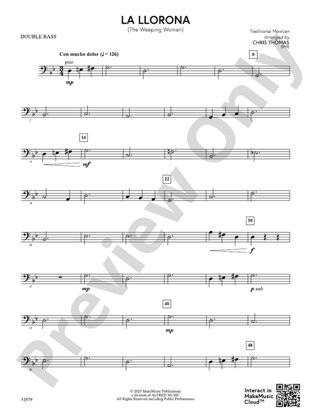 La Llorona: String Bass: String Bass Part - Digital Sheet Music Download