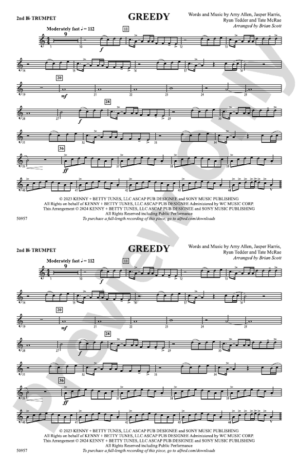 Greedy: 2nd B-flat Trumpet: 2nd B-flat Trumpet Part - Digital Sheet Music Download