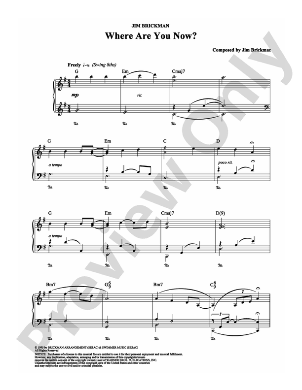 Where Are You Now?: Piano: Jim Brickman - Digital Sheet Music Download