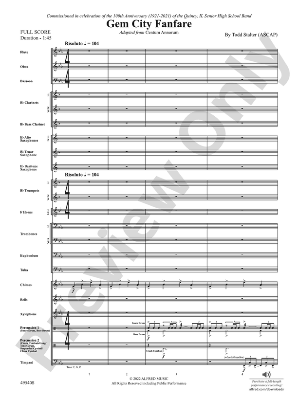 Gem City Fanfare Concert Band Conductor Score And Parts Todd Stalter