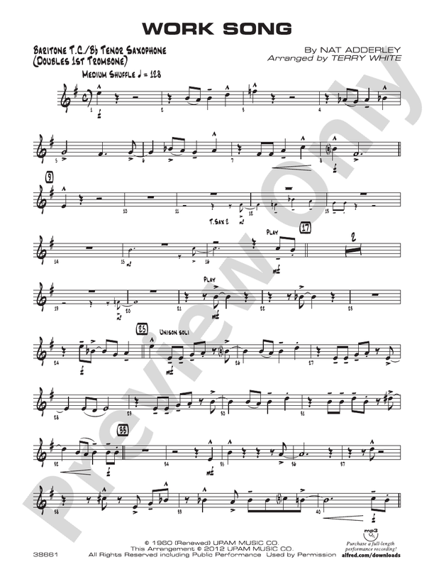Work Song: Baritone T.C.: Baritone T.C. Part - Digital Sheet Music Download