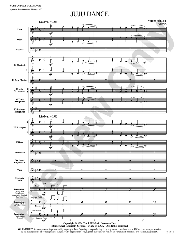 Juju Dance: Score: Concert Band Score: Chris Sharp - Digital Sheet ...