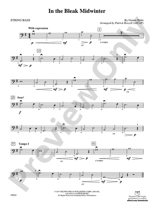 In the Bleak Midwinter: String Bass: String Bass Part - Digital Sheet ...