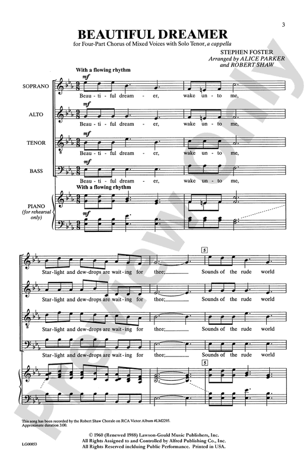 Beautiful Dreamer: SATB Choral Octavo: Stephen Foster - Digital Sheet ...