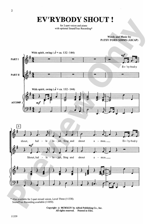 Ev'rybody Shout!: 2-Part Choral Octavo: Patsy Ford Simms - Digital ...