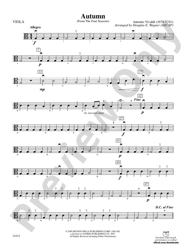 Autumn (from The Four Seasons): Viola: Viola Part - Digital Sheet Music ...
