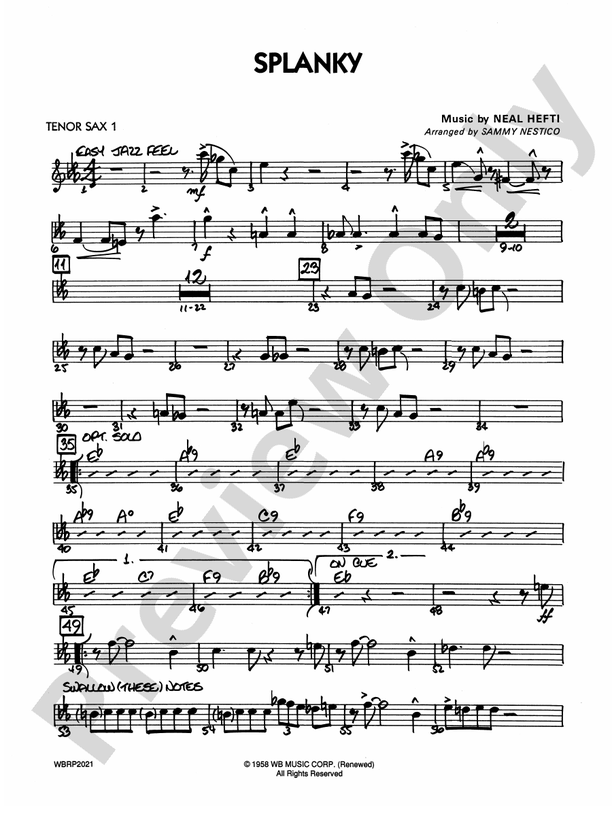 Splanky: B-flat Tenor Saxophone: B-flat Tenor Saxophone Part - Digital ...