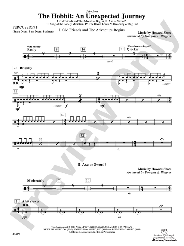 The Hobbit: An Unexpected Journey, Suite from: 1st Percussion: 1st Percussion Part - Digital ...