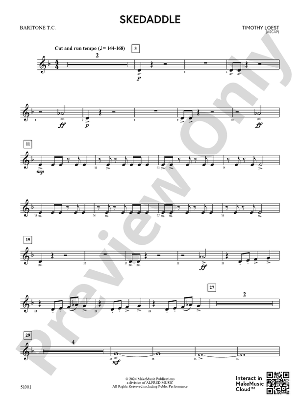 Skedaddle: Baritone T.C.: Baritone T.C. Part - Digital Sheet Music Download
