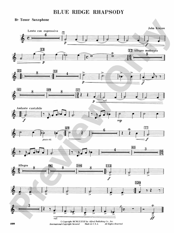Blue Ridge Rhapsody: B-flat Tenor Saxophone: B-flat Tenor Saxophone Part - Digital Sheet Music ...