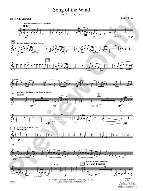 Song of the Wind: 1st B-flat Clarinet: 1st B-flat Clarinet Part - Digital Sheet Music Download