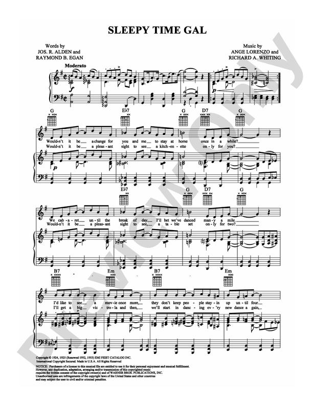 Sleepy Time Gal: Piano/Vocal/Chords: Richard A. Whiting - Digital Sheet ...