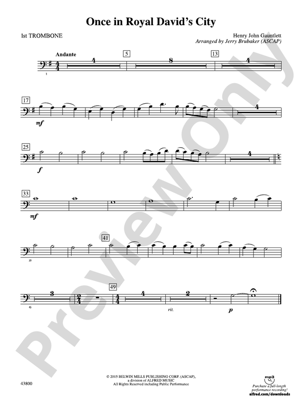 Once in Royal David's City: 1st Trombone: 1st Trombone Part - Digital ...