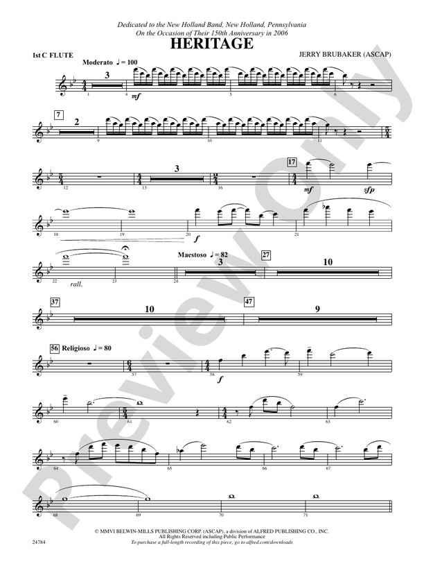 Heritage: Flute: Flute Part - Digital Sheet Music Download