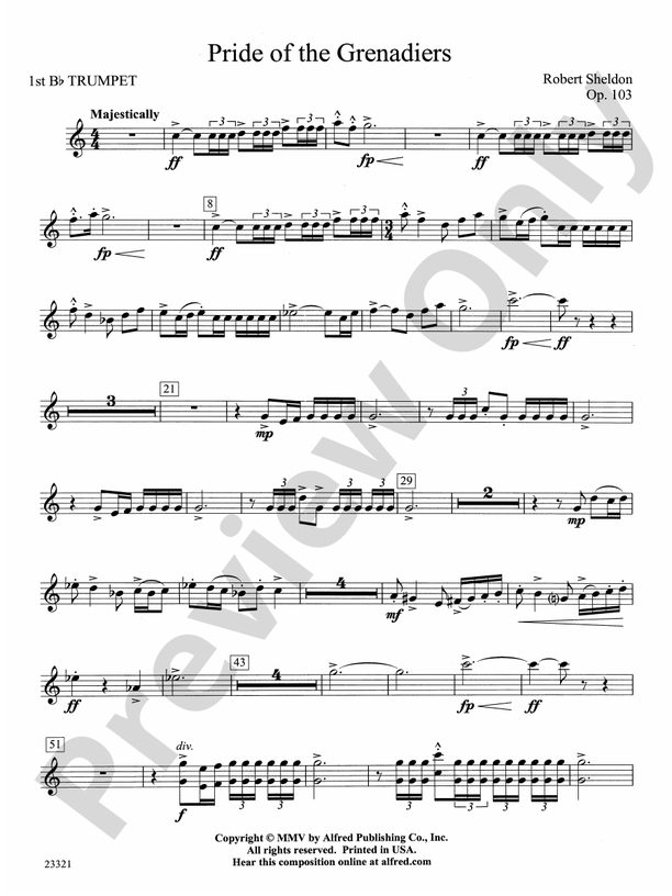 Pride of the Grenadiers: 1st B-flat Trumpet: 1st B-flat Trumpet Part - Digital Sheet Music Download