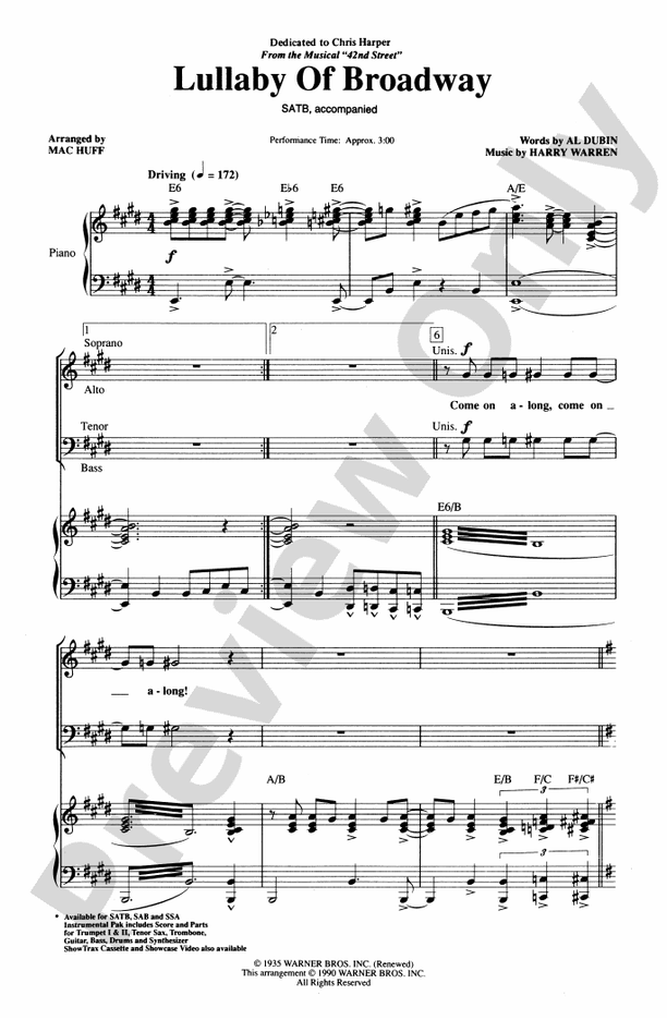 Lullaby of Broadway: SATB Choral Octavo: Harry Warren - Digital Sheet ...