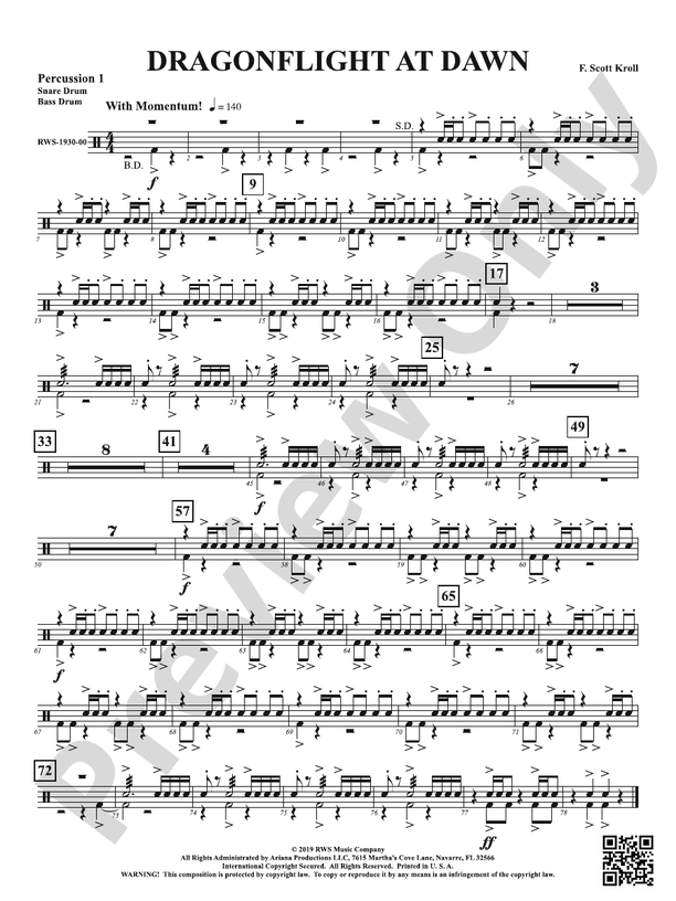 Dragonflight at Dawn: 1st Percussion: 1st Percussion Part: F. Scott ...