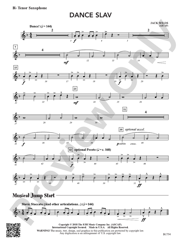 Dance Slav: B-flat Tenor Saxophone: B-flat Tenor Saxophone Part: Jack ...