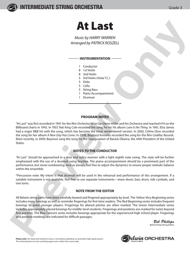 At Last: String Orchestra Conductor Score & Parts: Beyoncé - Digital ...