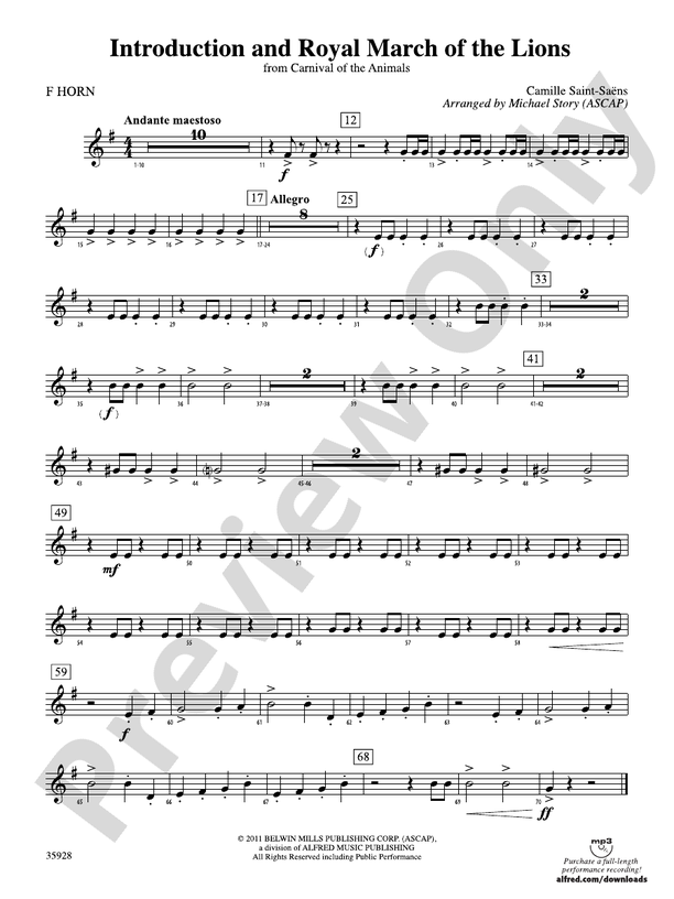 Introduction and Royal March of the Lions (from Carnival of the Animals ...