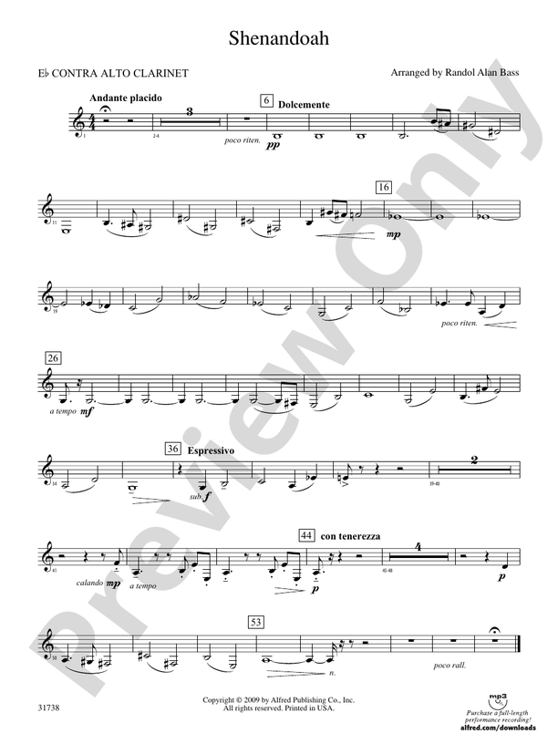 Shenandoah: (wp) E-flat Contrabass Clarinet: (wp) E-flat Contrabass Clarinet World Part ...