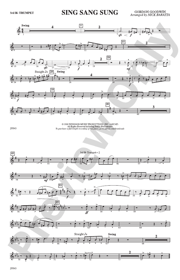 Sing Sang Sung: 3rd B-flat Trumpet: 3rd B-flat Trumpet Part - Digital Sheet Music Download
